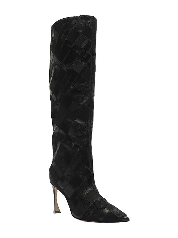 ALEXANDRE BIRMAN Annelise 85 Patchwork Calf Hair & Suede Knee High Boots - Black