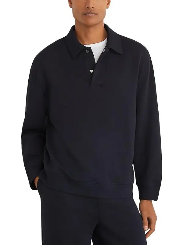 REISS Brooks Interlock Polo Sweatshirt - Navy