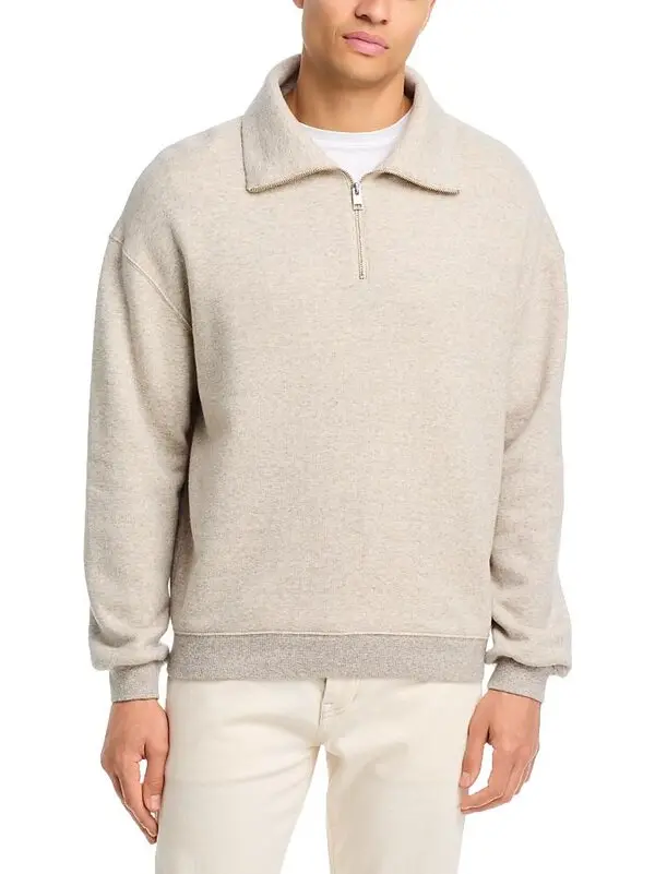 FRAME Relaxed Quarter Zip Cotton Blend Sweatshirt - Heather Grey