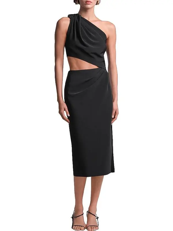 Bcbgmaxazria Isabel One Shoulder Cutout Midi Dress - Black