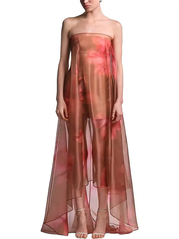 Bcbgmaxazria Annika Strapless High Low Hem Gown - Flame Meadow Print