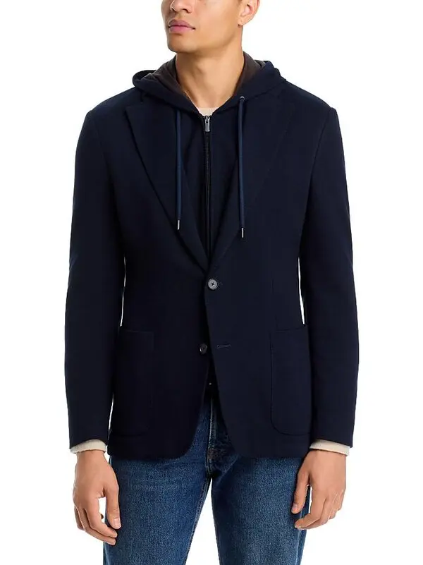 Vince Removable Bib Hooded Jersey Sport Coat - Navy/ Brown