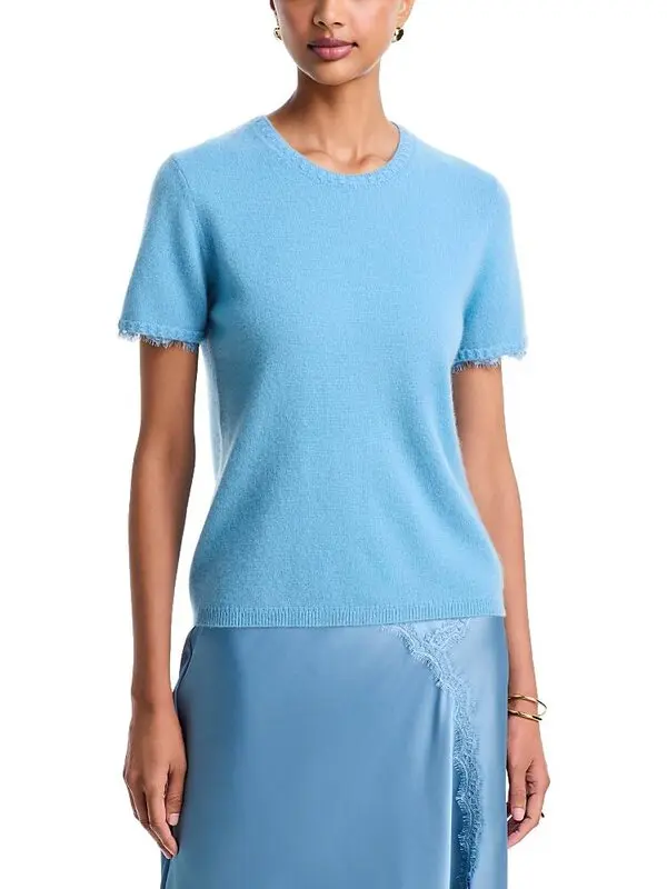 Tanya Taylor Dailey Cashmere Lace Trim T-shirt - Shadow Blue