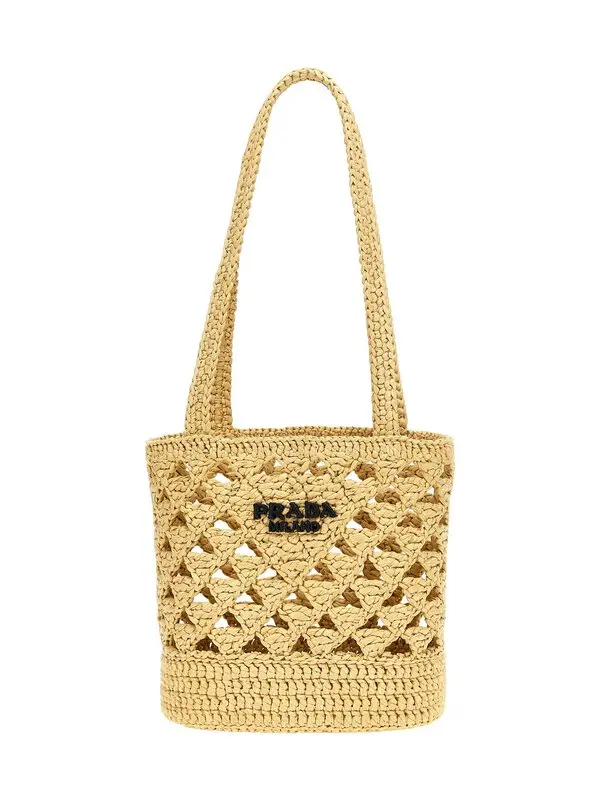 Prada Crochet Logo Handbag - Cream
