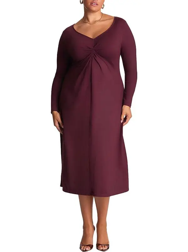 ESTELLE Ezra V Neck Long Sleeve Midi Dress - Fig