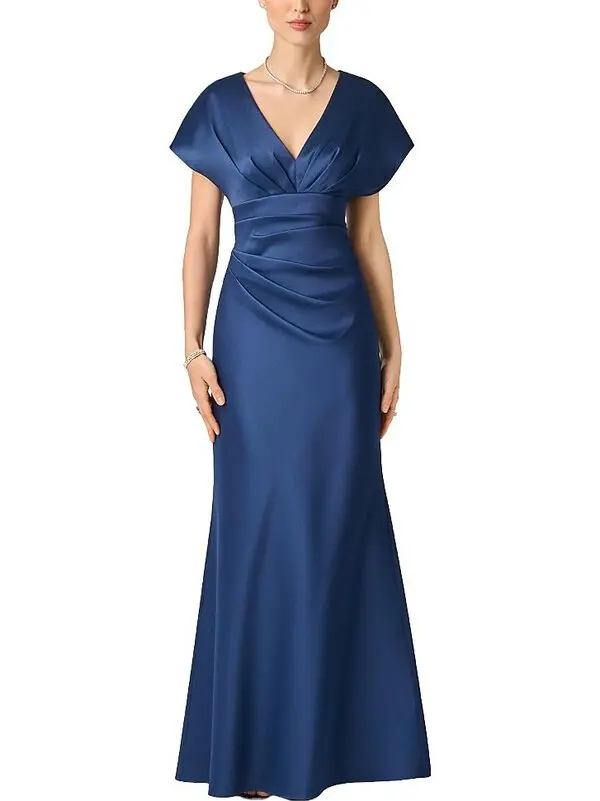 Aidan Mattox Stretch Mikado Gathered Waist Gown - Navy