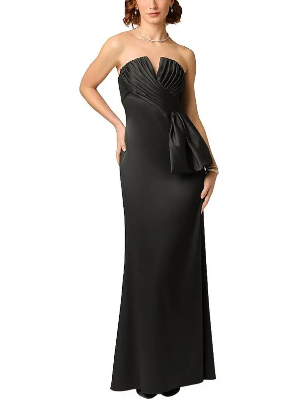 Aidan Mattox Stretch Mikado Pleated Bodice Gown - Black