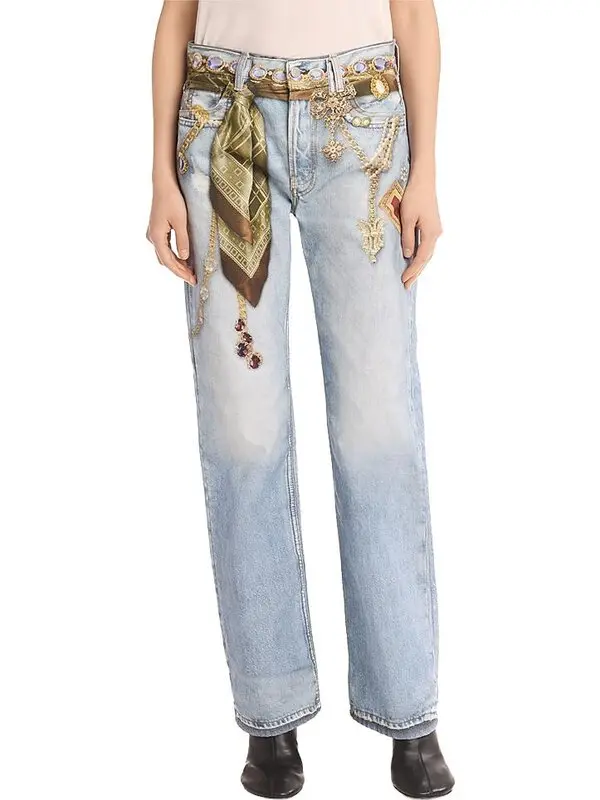 Acne Studios Trompe L'oeil Scarf Print Straight Leg Jeans - Light Blue