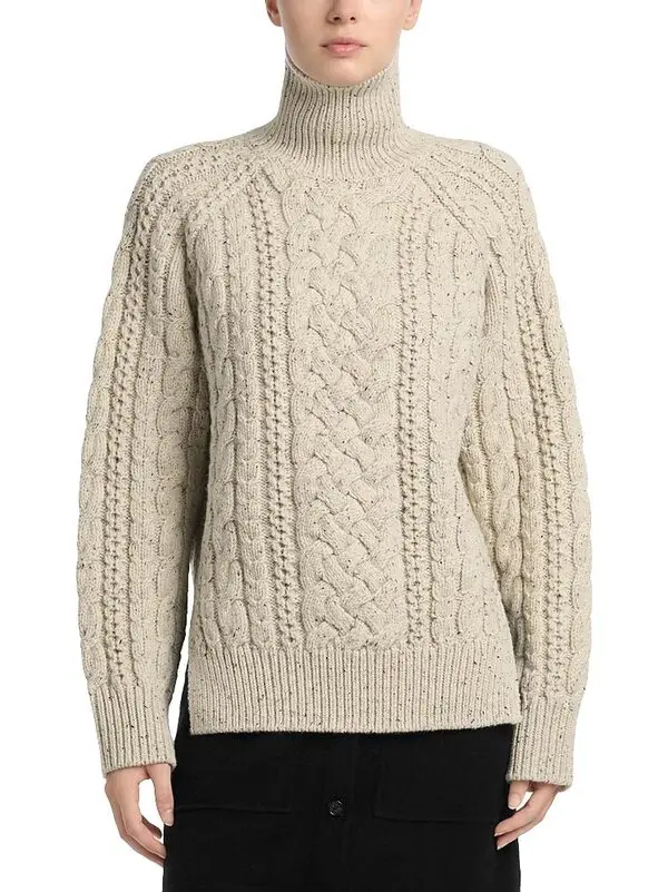 TOTEME Cable Knit Wool Turtleneck Sweater - Ecru