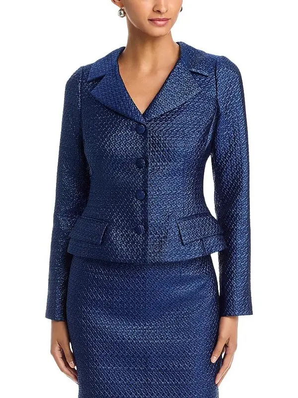 Rickie Freeman For Teri Jon Shimmer Basket Weave Jacquard Blazer - Sapphire