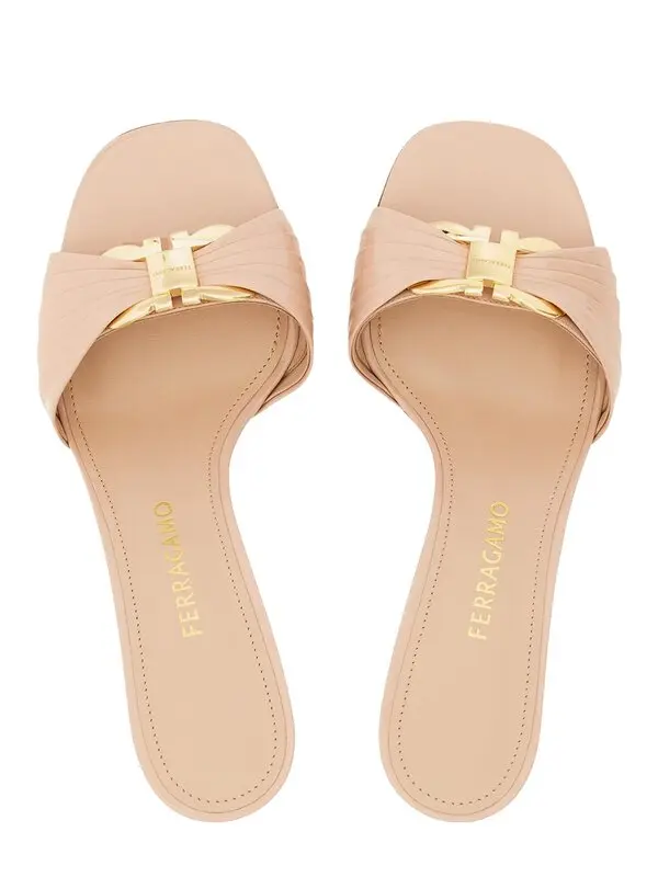 FERRAGAMO Witty 70 Leather Mules - Dusty Pink