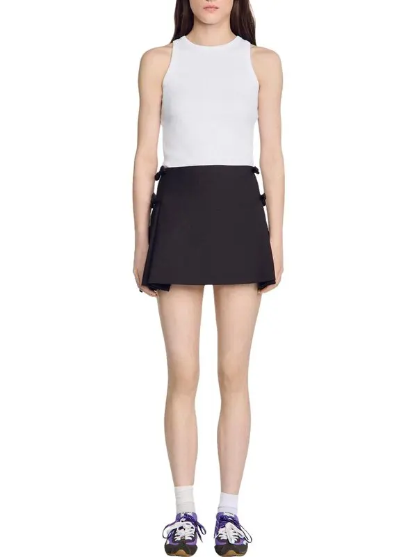 Sandro Cedriala Wool Blend Pleated Mini Skirt - Brown