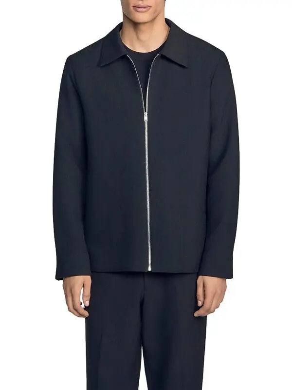Sandro Joker Zip Front Solid Shirt - Black