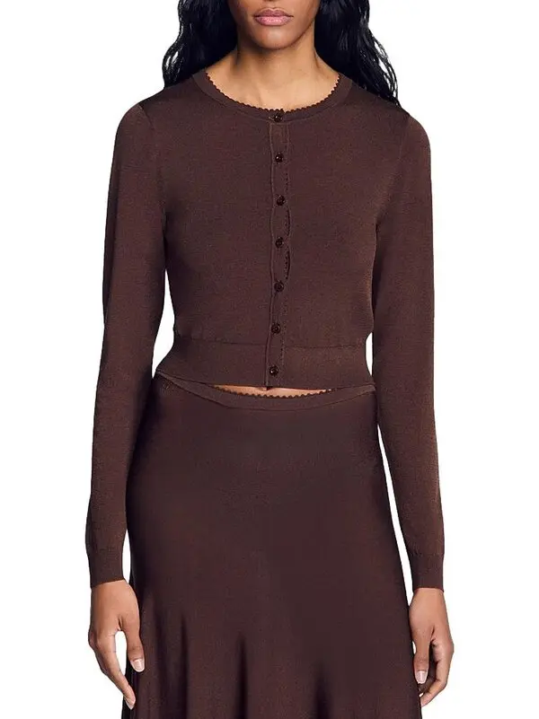 Sandro Giovanni Semi Sheer Cropped Cardigan - Brown
