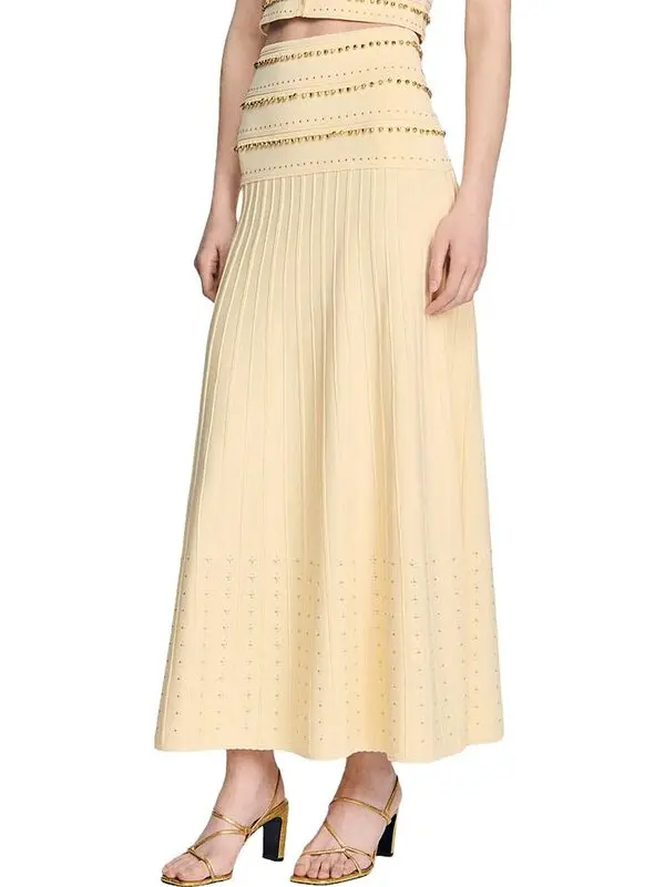 Sandro Embellished Knit Maxi Skirt - Vanilla