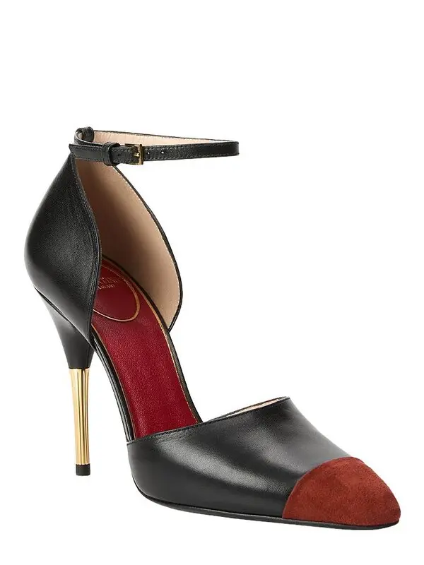 Valentino Garavani Leather Ankle Strap Pumps - Black/congac
