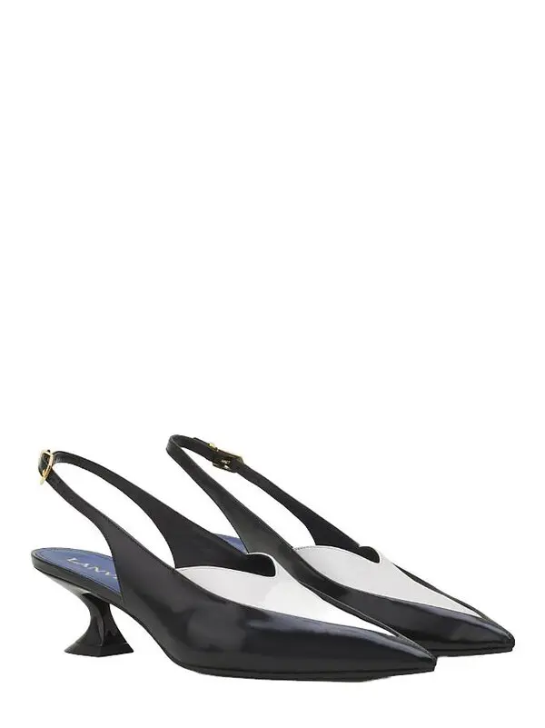 LANVIN Serenade Leather Slingback Pumps - Black/white