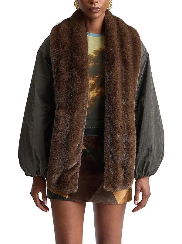 Avec Les Filles Faux Fur Trim Coat - Dark Forest