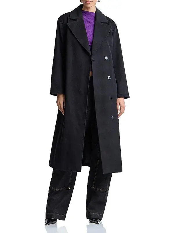 Avec Les Filles Slouchy Belted Overcoat - Black