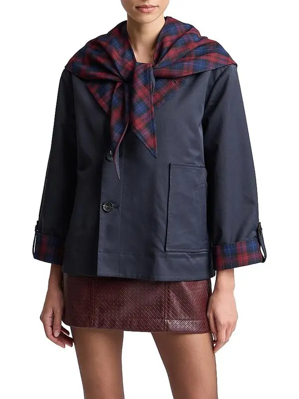Avec Les Filles Reversible Scarf Barn Jacket - Navy/red Multi