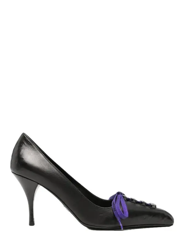 Prada Leather Pointed Toe Kitten Heel Shoes - Black