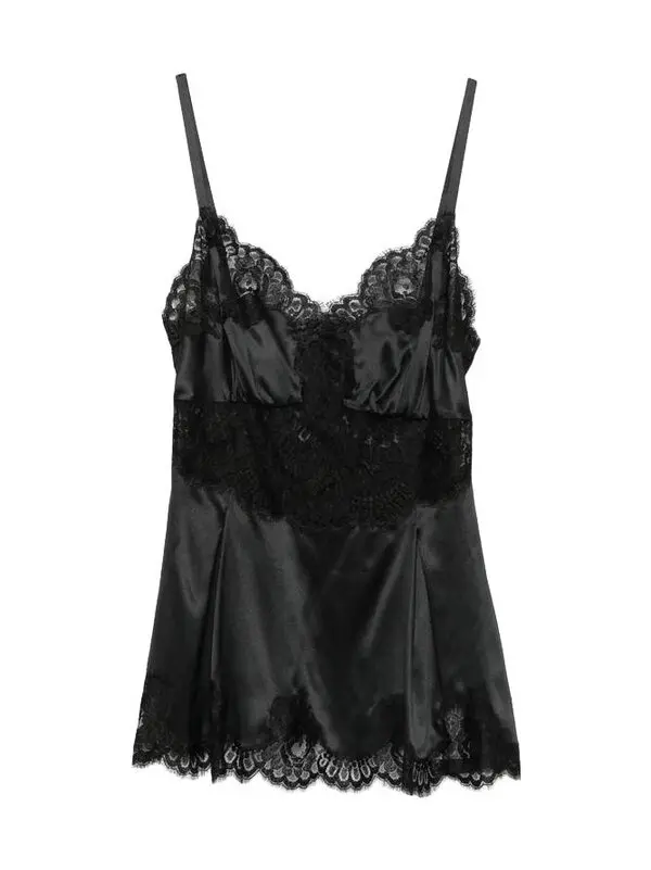 Dolce & Gabbana Satin And Lace V-neck Camisole - Black