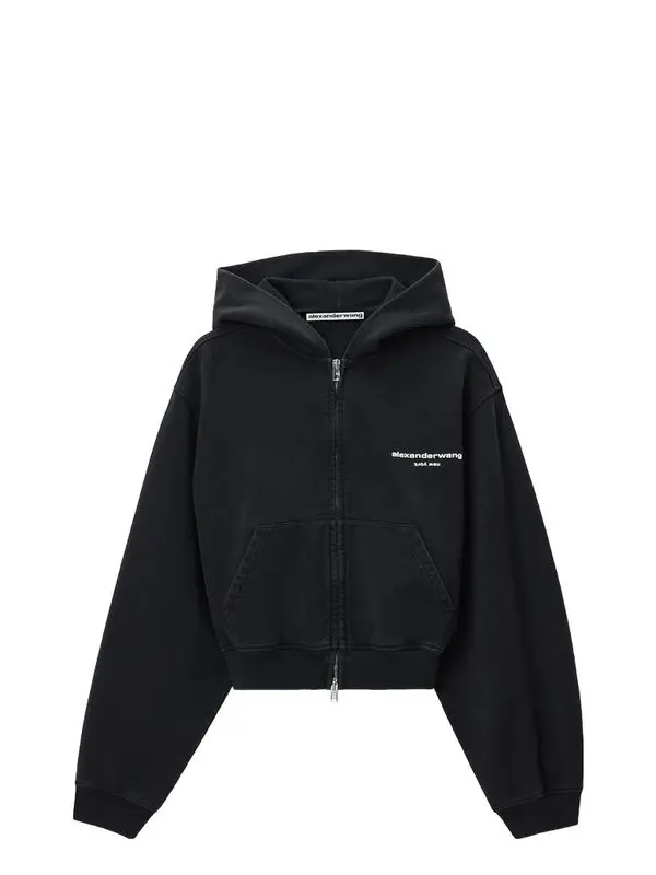 Alexander Wang Cotton Hooded Zip Up Sweatshirt - Black