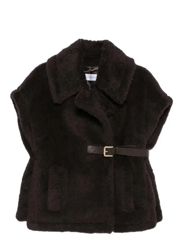 Max Mara Faux Fur & Shearling Short Sleeves Belted Jacket - Brown