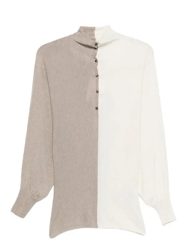 Jacquemus Two-tone Silk Blend High Neck Blouse - Cream