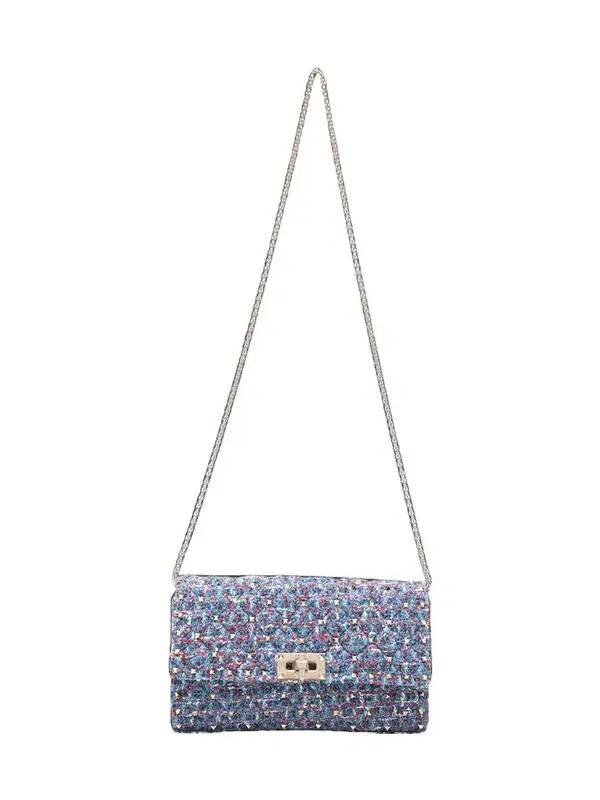 Valentino Garavani Tweed Rockstud Cross Body Bag - Blue