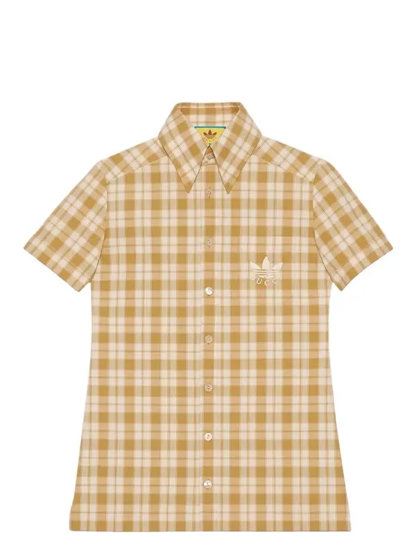 Gucci X Adidas Check Cotton Shirt 'beige White - Beige/white