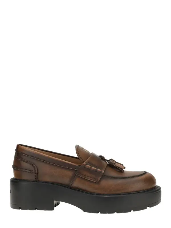 Miu Miu Smooth Leather Tassel Loafers - Brown