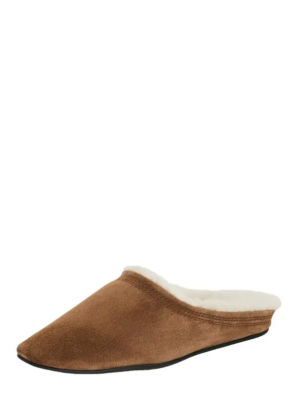 Veronica Beard Suede Shearling Mules - Chestnut