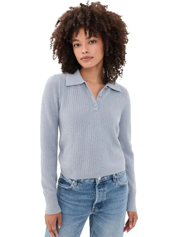 FRAME Long Sleeve Honeycomb Polo Sweater - Grey Blue