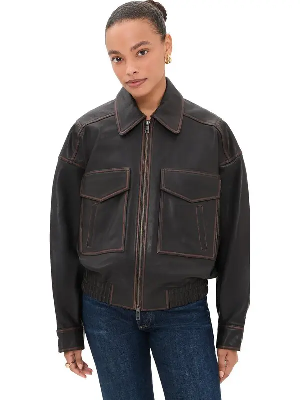 Staud Eugene Leather Jacket - Distressed Brown