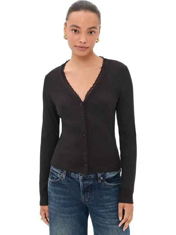 FRAME The Rib Trim Cardigan - Black