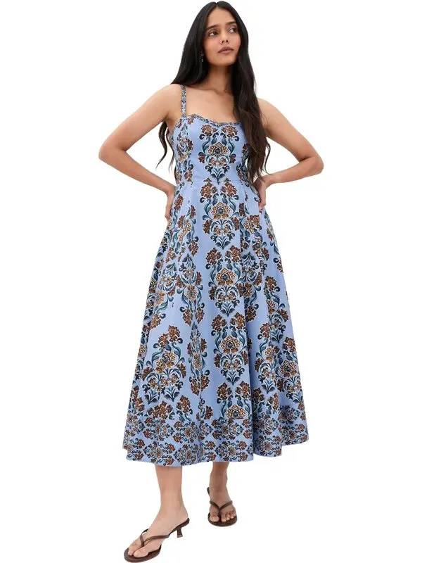 Hill House Home The Margot Dress - Iris Medallion/cornflower