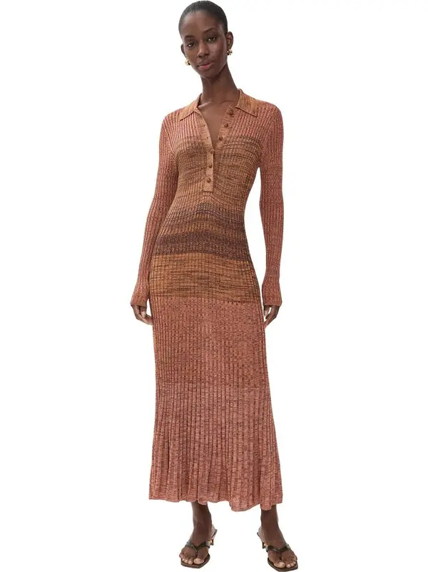 Zimmermann Mouline Rib Polo Midi Dress - Chocolate Multi