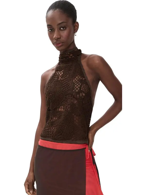 SIEDRES Indy Sleeveless Halter Neck Top - Brown
