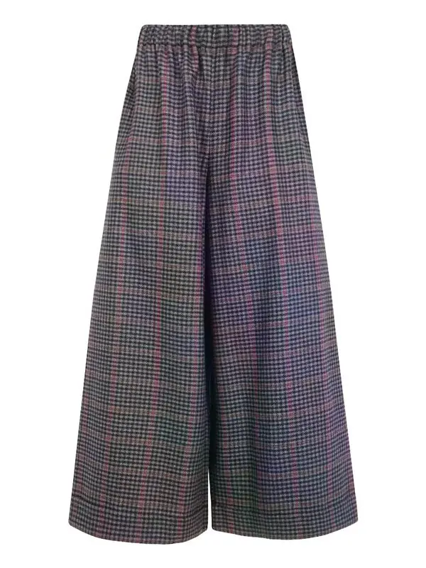 DANIELA GREGIS Check Wool Palazzo Pants - Grey