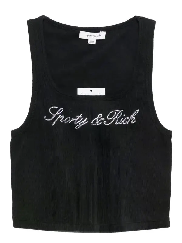 SPORTY & RICH Krystal Logo-embellished Tank Top - Black