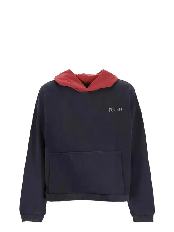 FOUND Logo Print Distressed Cotton Hoodie - Blue
