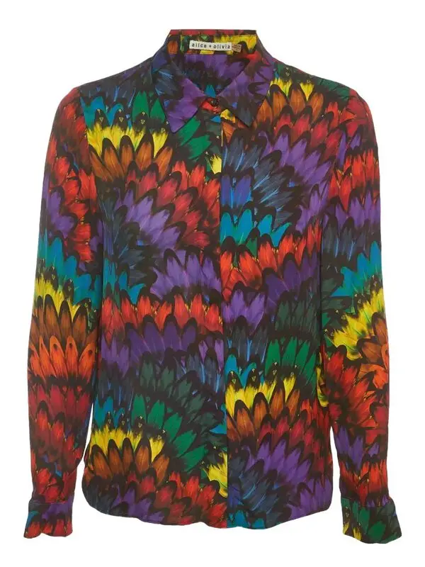Alice + Olivia Printed Crepe Shirt - Red