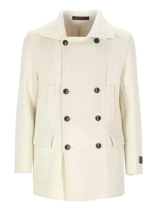 ON THE BUND Double-breasted Ribbed-collar Coat - Neutrals