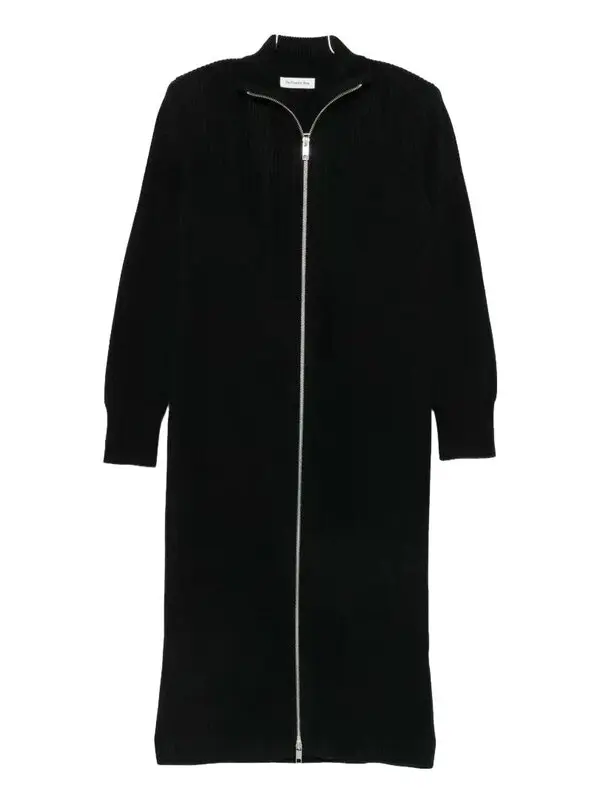 THE FRANKIE SHOP Ribbed-knit Zip-up Coat - Black