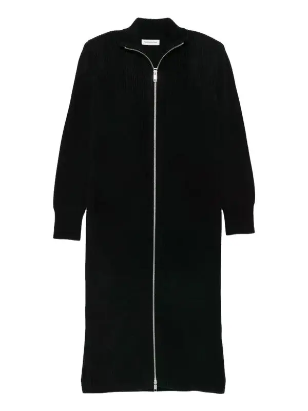 THE FRANKIE SHOP Ribbed-knit Zip-up Coat - Black
