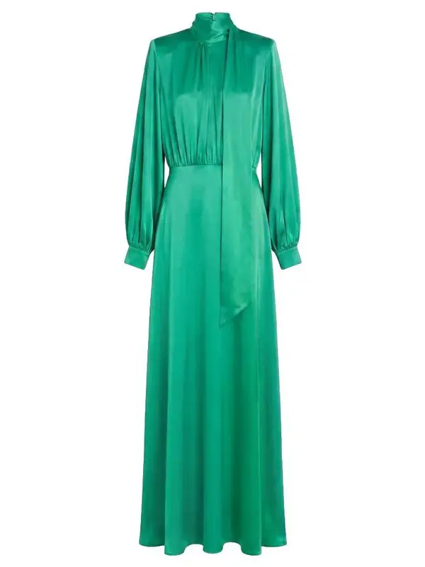 DANAME Tie-neck Long-sleeved Maxi Dress - Green