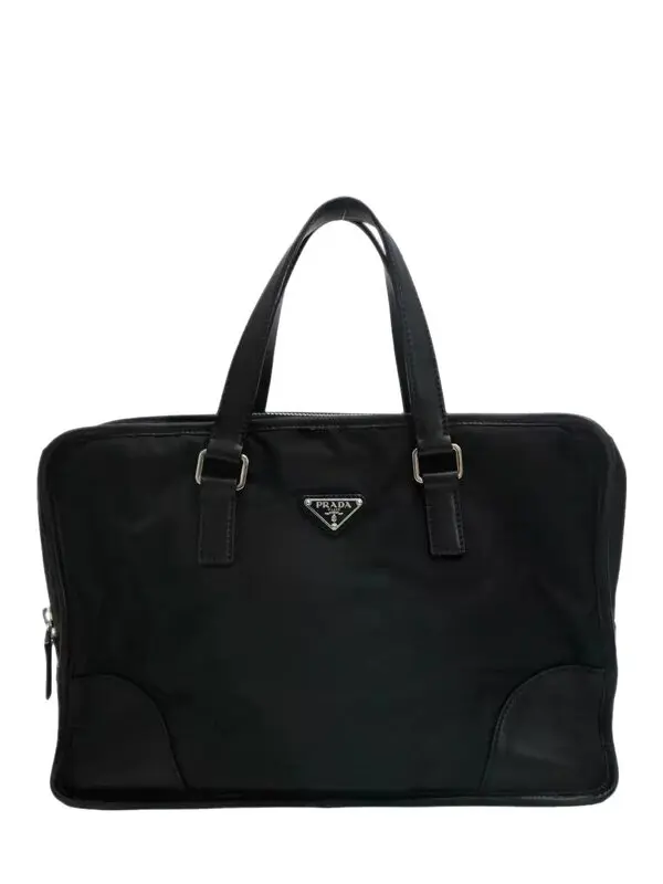 Prada Enameled Metal Triangle Briefcase - Black