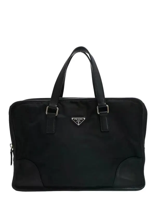 Prada Enameled Metal Triangle Briefcase - Black