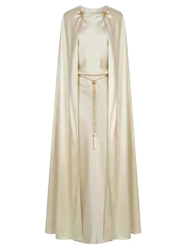DANAME Cape-detail Belted Gown - Neutrals